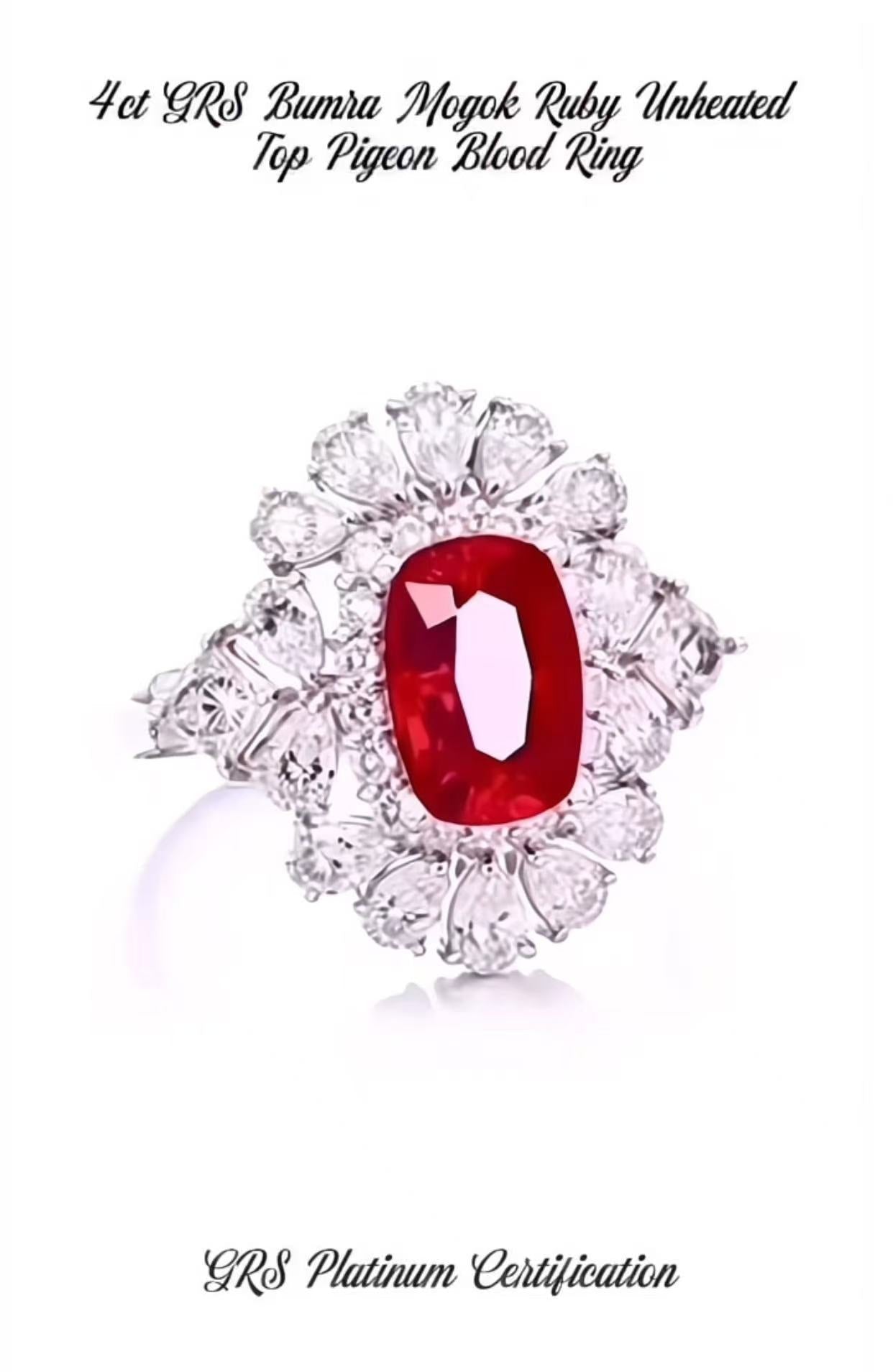 4ct GRS Platinum Certificate Bumra Mogok Ruby Ring Unheated, Top Pigeo ...