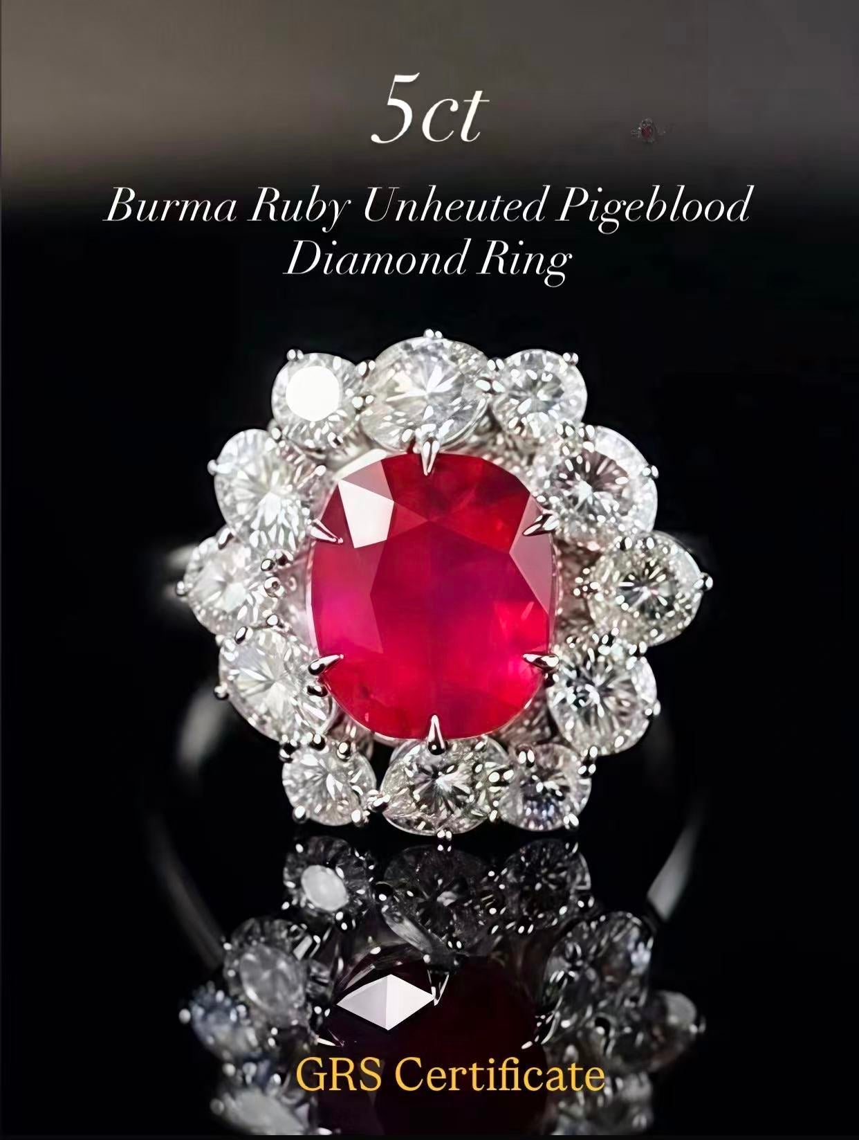 5ct Natural Burma Ruby Unheated Pigeon blood Diamond Ring GG31 Wbgem – WB Gem