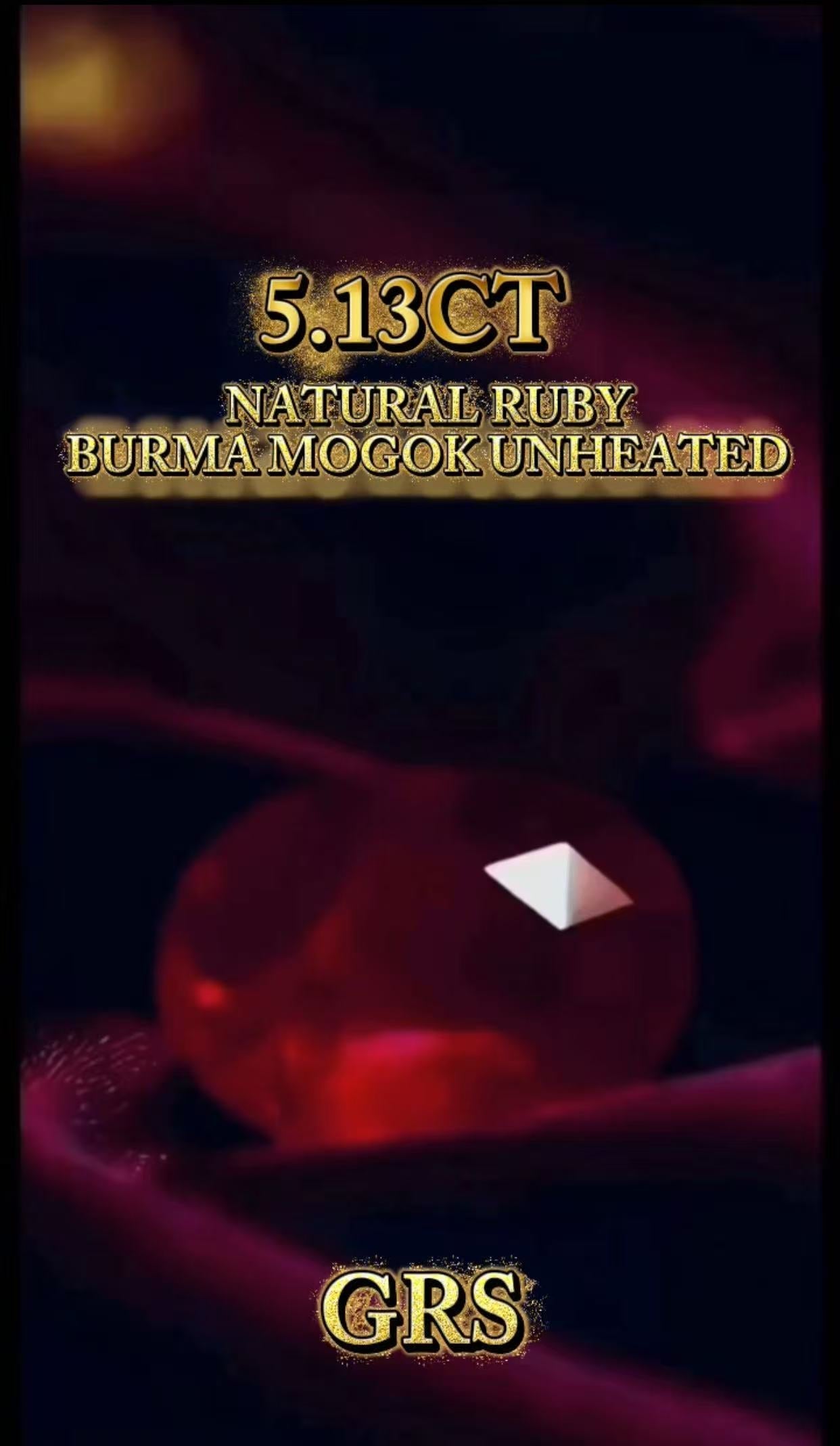 A rare 5.13ct Natural Burma Mogok Ruby Unheated, accompanied by a GRS ...