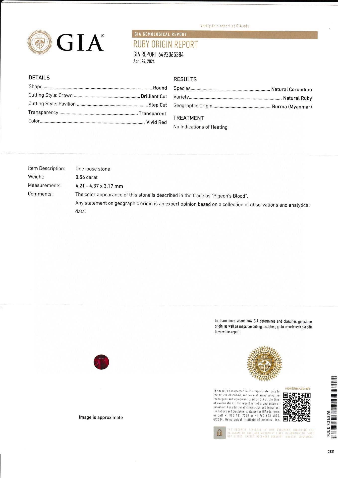 Pair 1.09ct GlA~certificate Natural Unheated Burma Ruby Pigeon Blood C ...